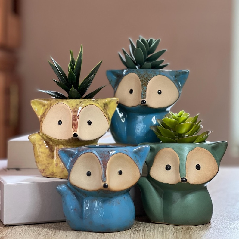 Fox Shaped Succulent Planter – Cute Animal Ceramic Flower Pot for ...