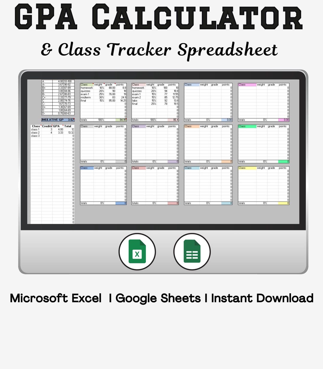 GPA Calculator Spreasheet Cumulative Calculator Digital Download ...