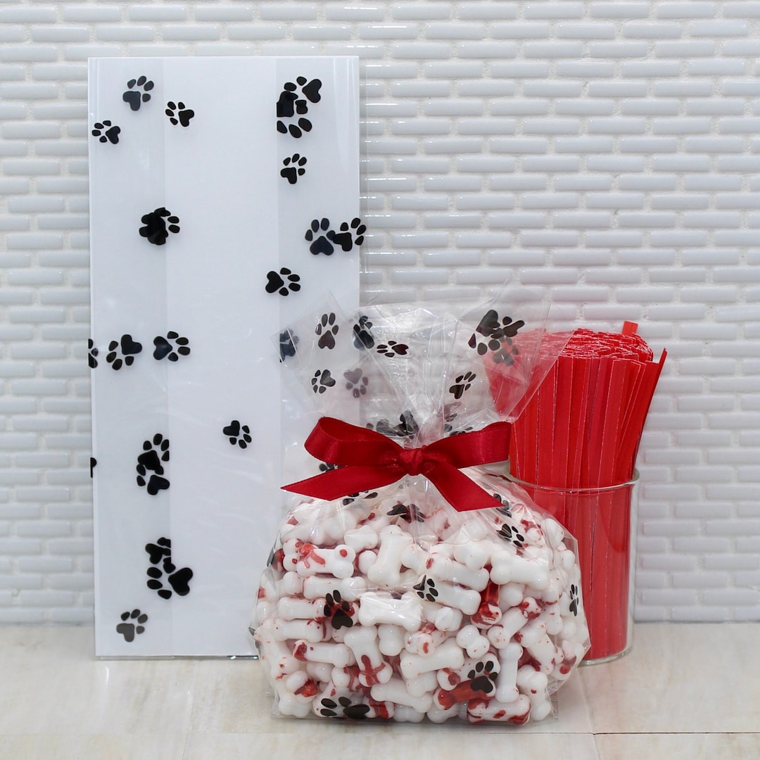 Black Paw Print Cellophane Bag (qty 10) Paw Print Favor Bags, Puppy ...