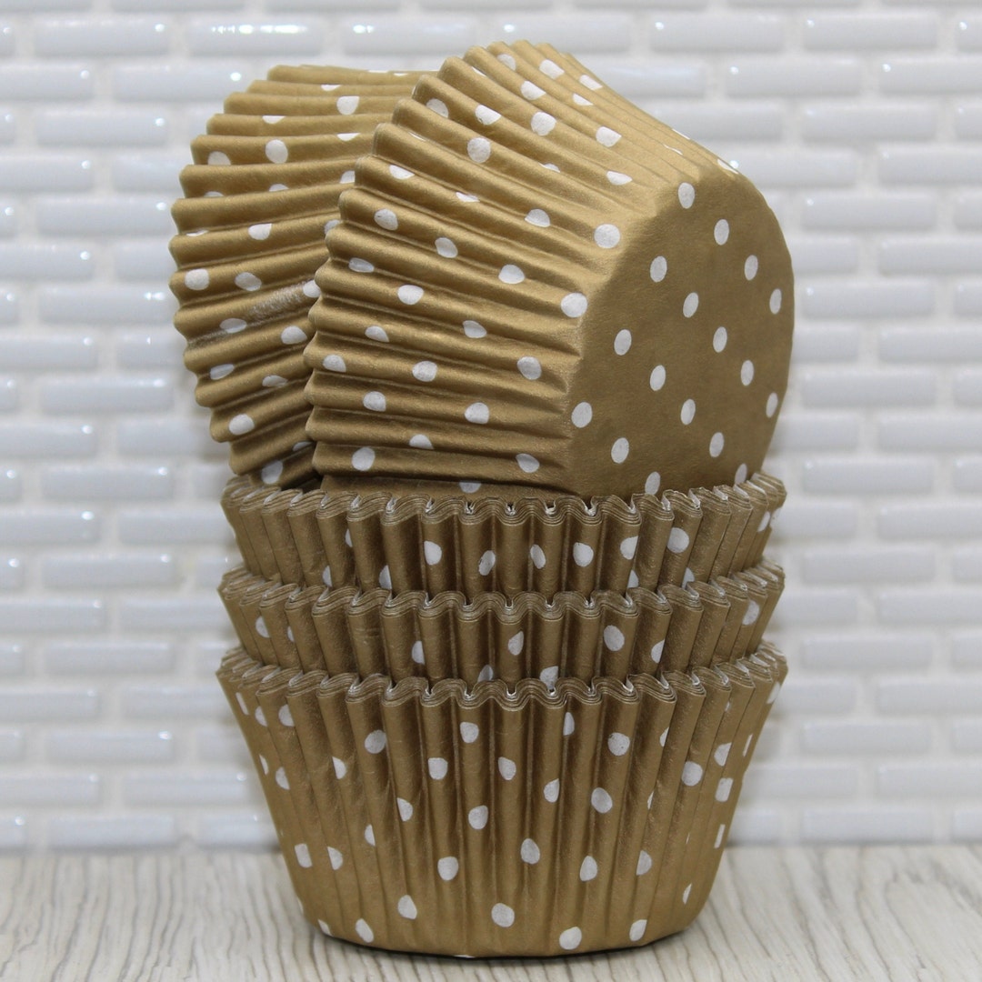Gold Polka Dot Heavy Duty Cupcake Liners (qty 32) Gold Striped Cupcake ...