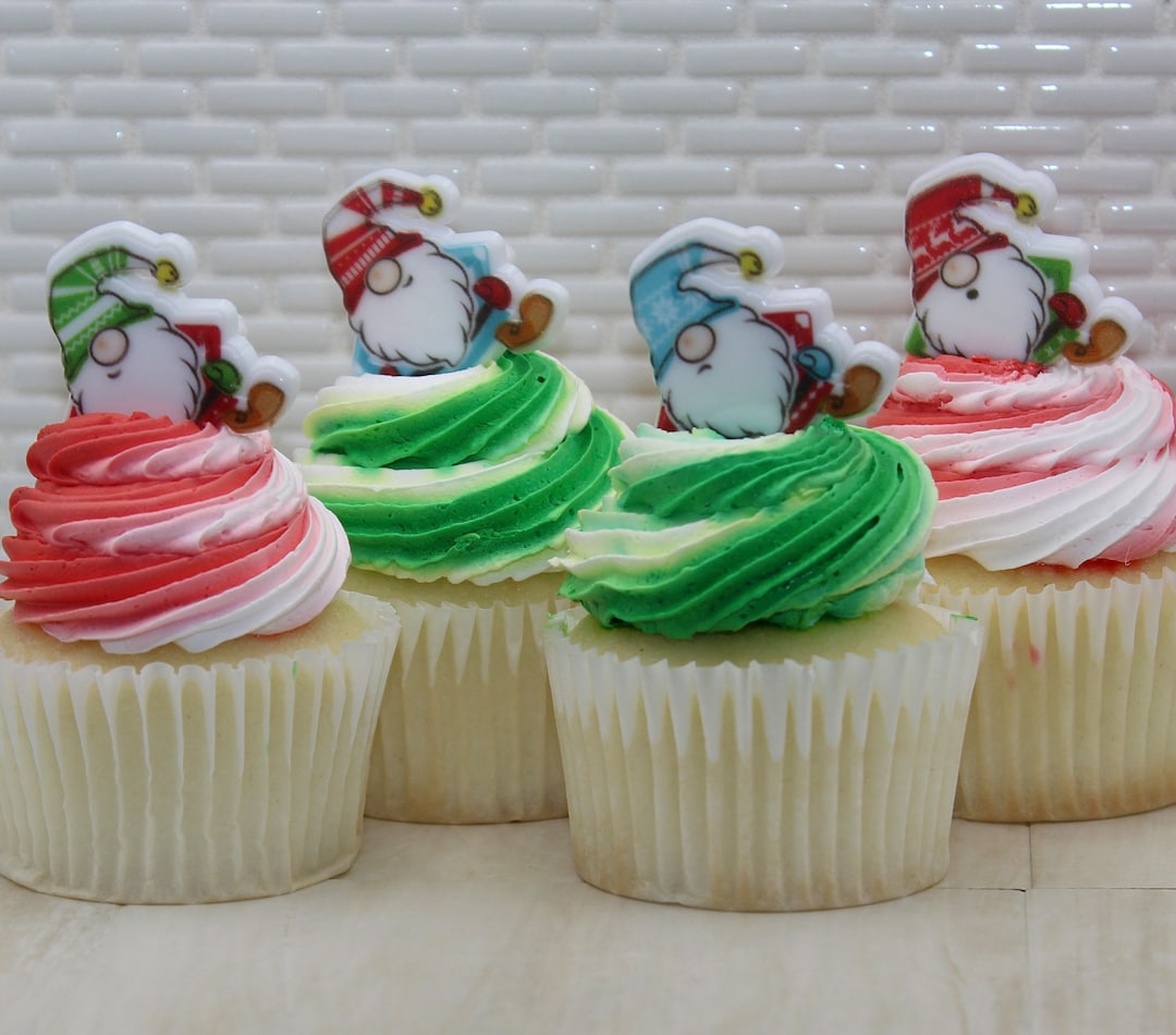 Holiday Gnome Cupcake Rings (qty 12) Christmas Gnome Cupcake Rings ...