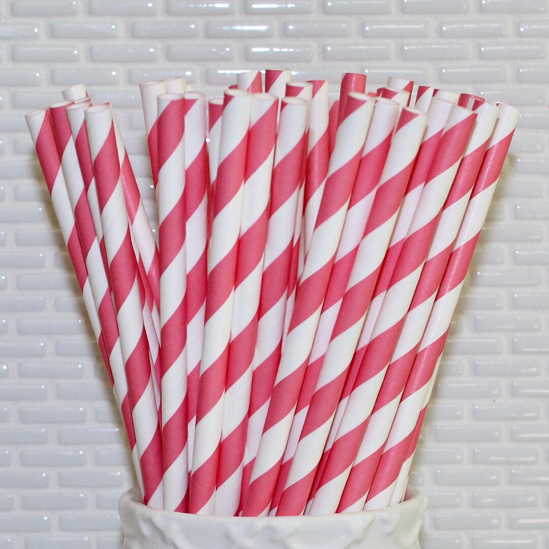 Watermelon Pink Striped Paper Straws (qty 25) Pink Striped Drinking ...