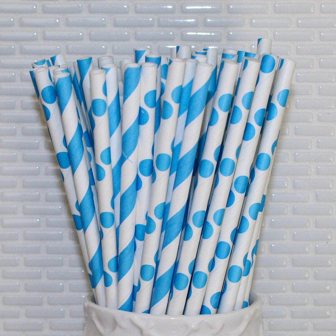 Blue Striped Straws & Blue Polka Dot Straws (qty 24-25) Blue Striped ...
