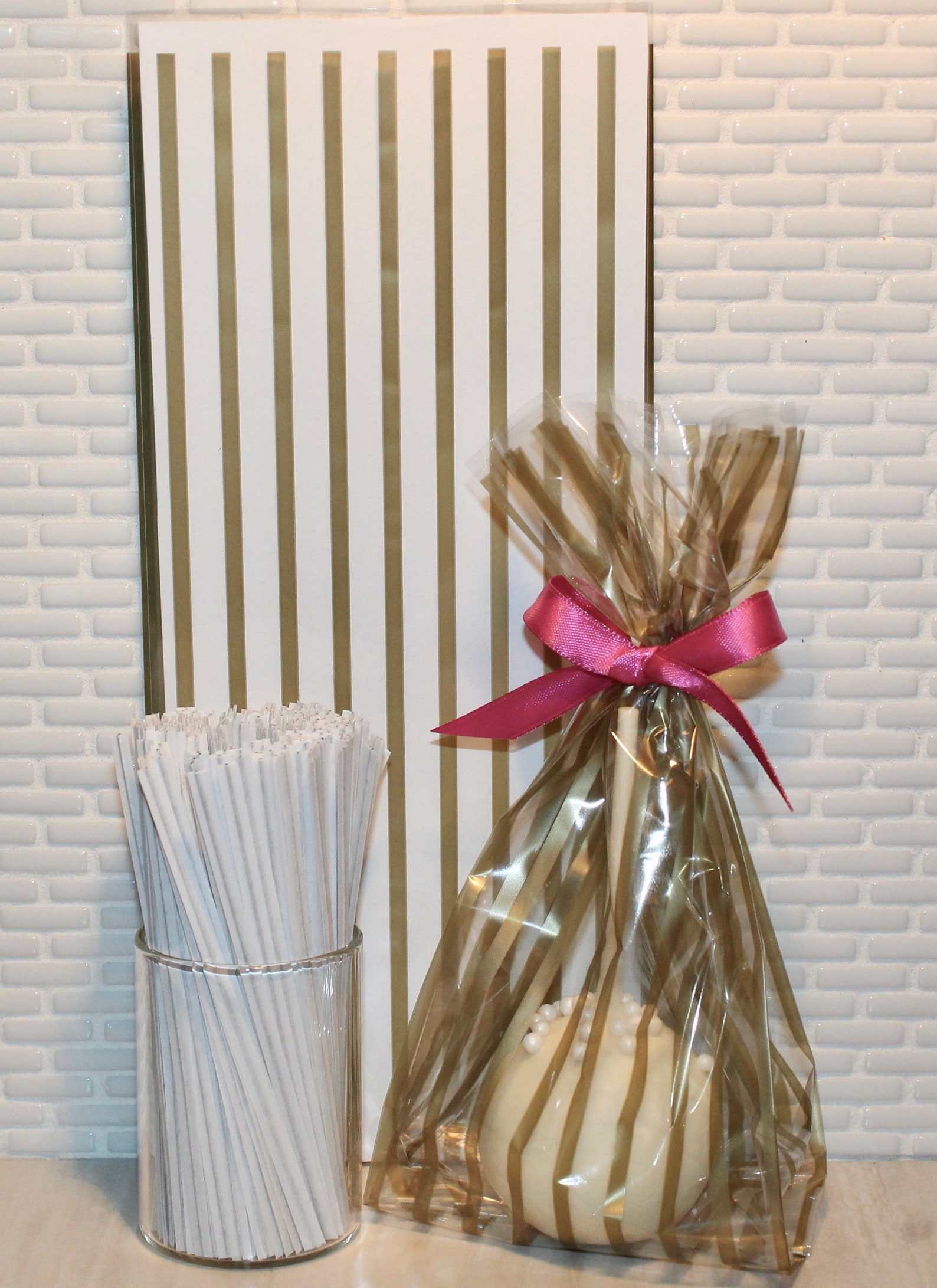 Gold Striped Cellophane Bags qty 10 Gold Striped Gift Bags - Etsy