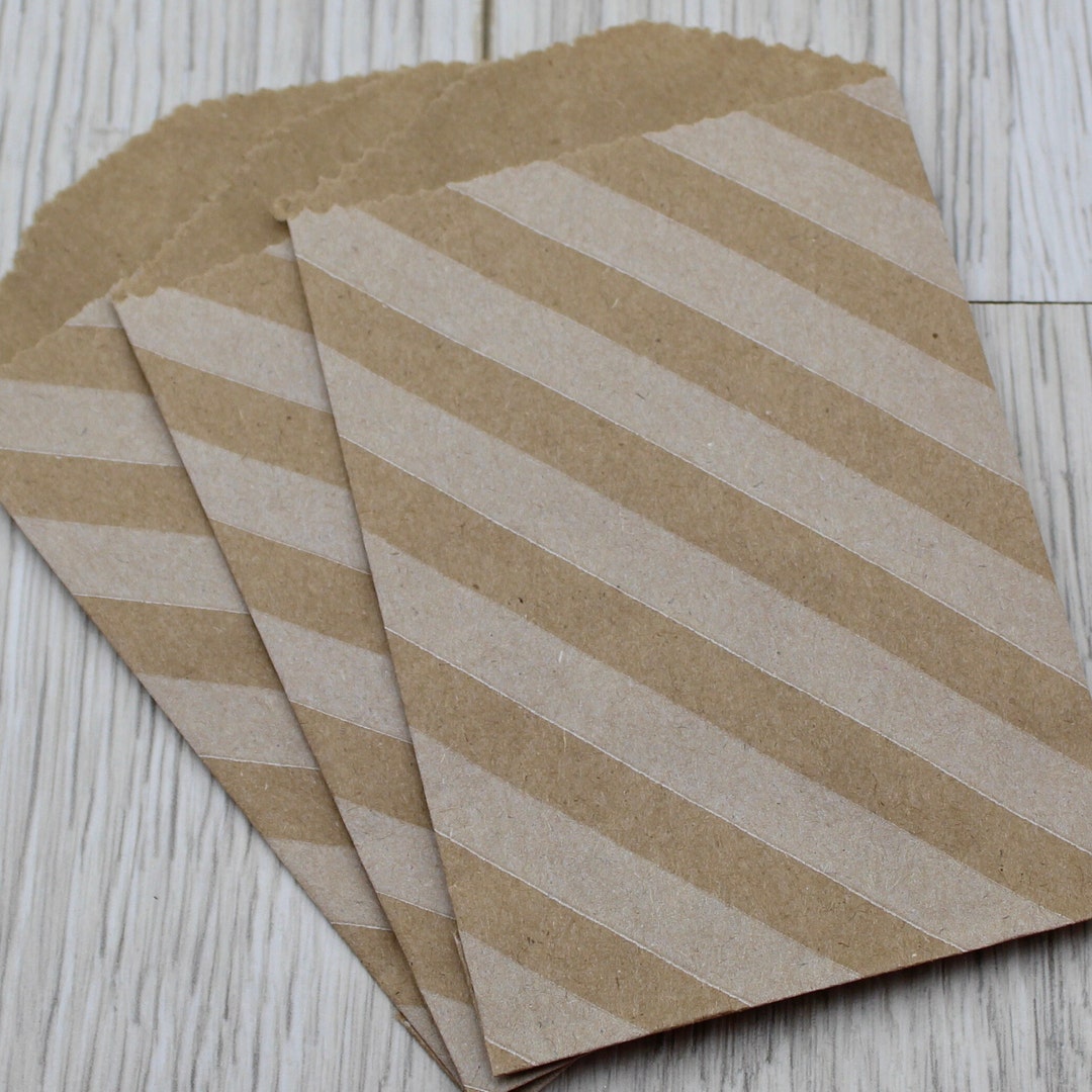 2 1/2" X 4" Kraft Striped Paper Bags (qty 20) | Small Kraft Diagonal ...