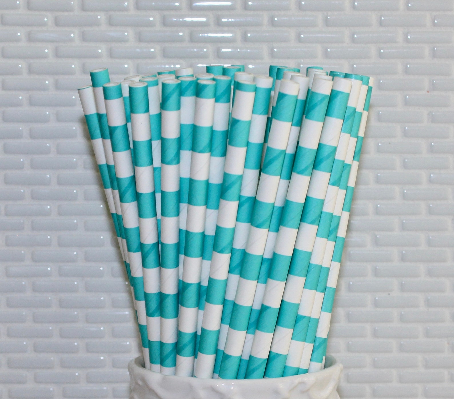 Teal Striped Paper Straws Qty 24 25 Teal Striped Straws | Etsy