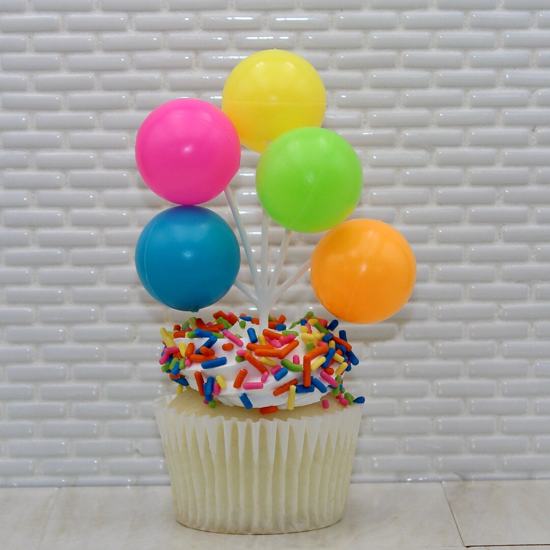 Neon Bright Balloon Pick Cake Decoration (qty 3 Clusters) Neon Brite ...