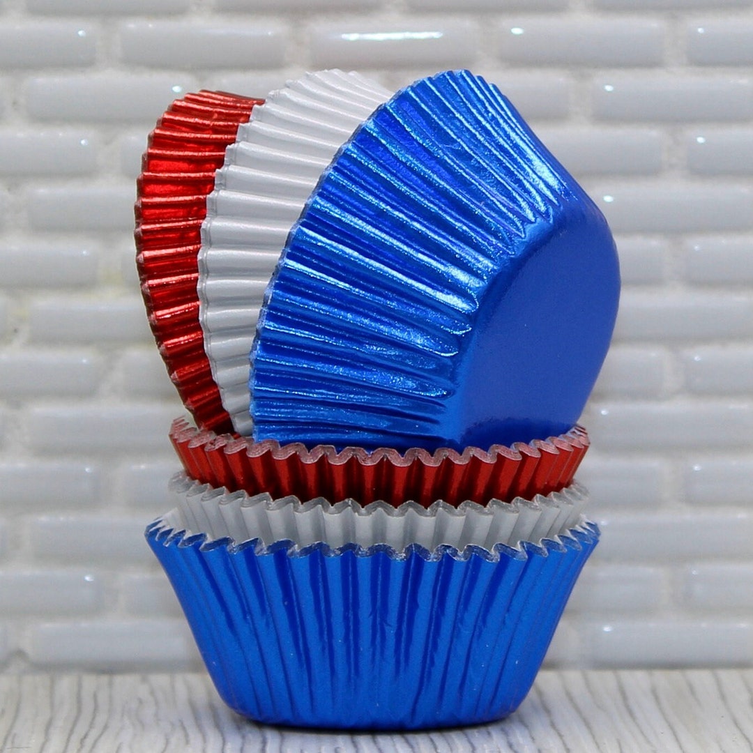 Mini Americana Foil Cupcake Liners (qty 60) Red Foil Baking Cups, White ...