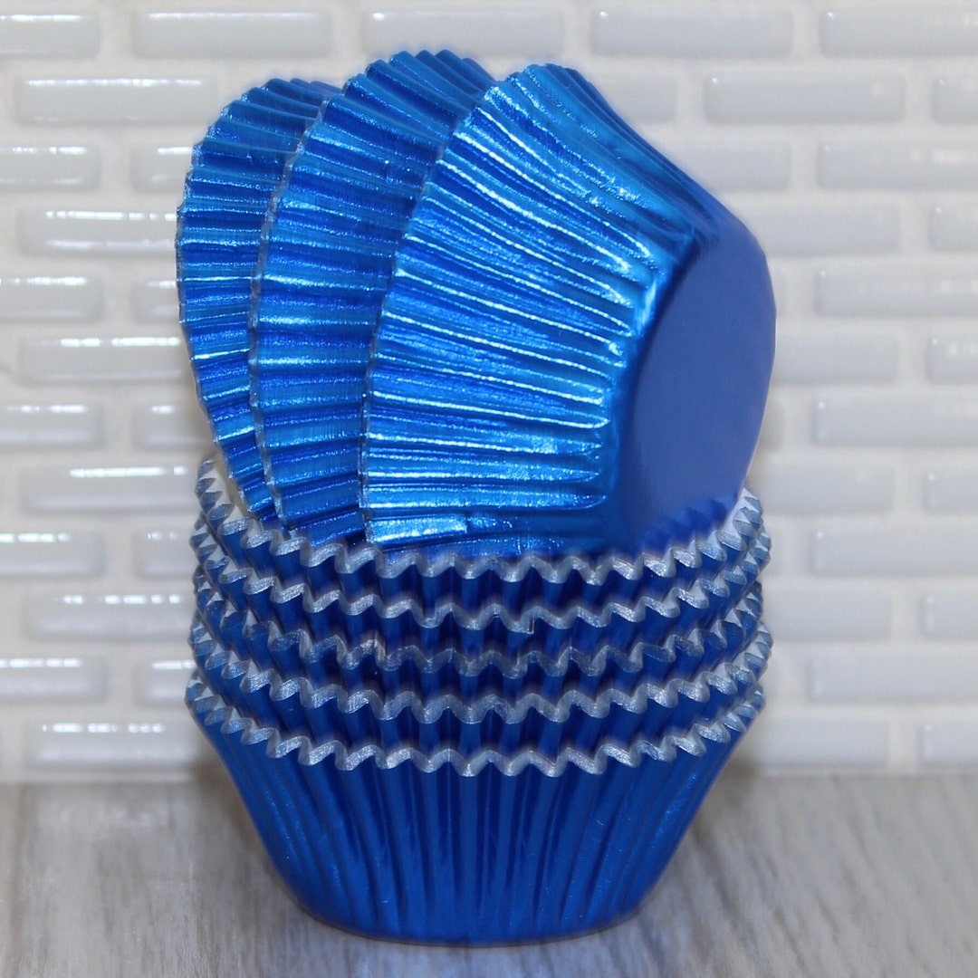 Mini Blue Foil Cupcake Liners (qty 50) Mini Blue Foil Baking Cups, Mini ...