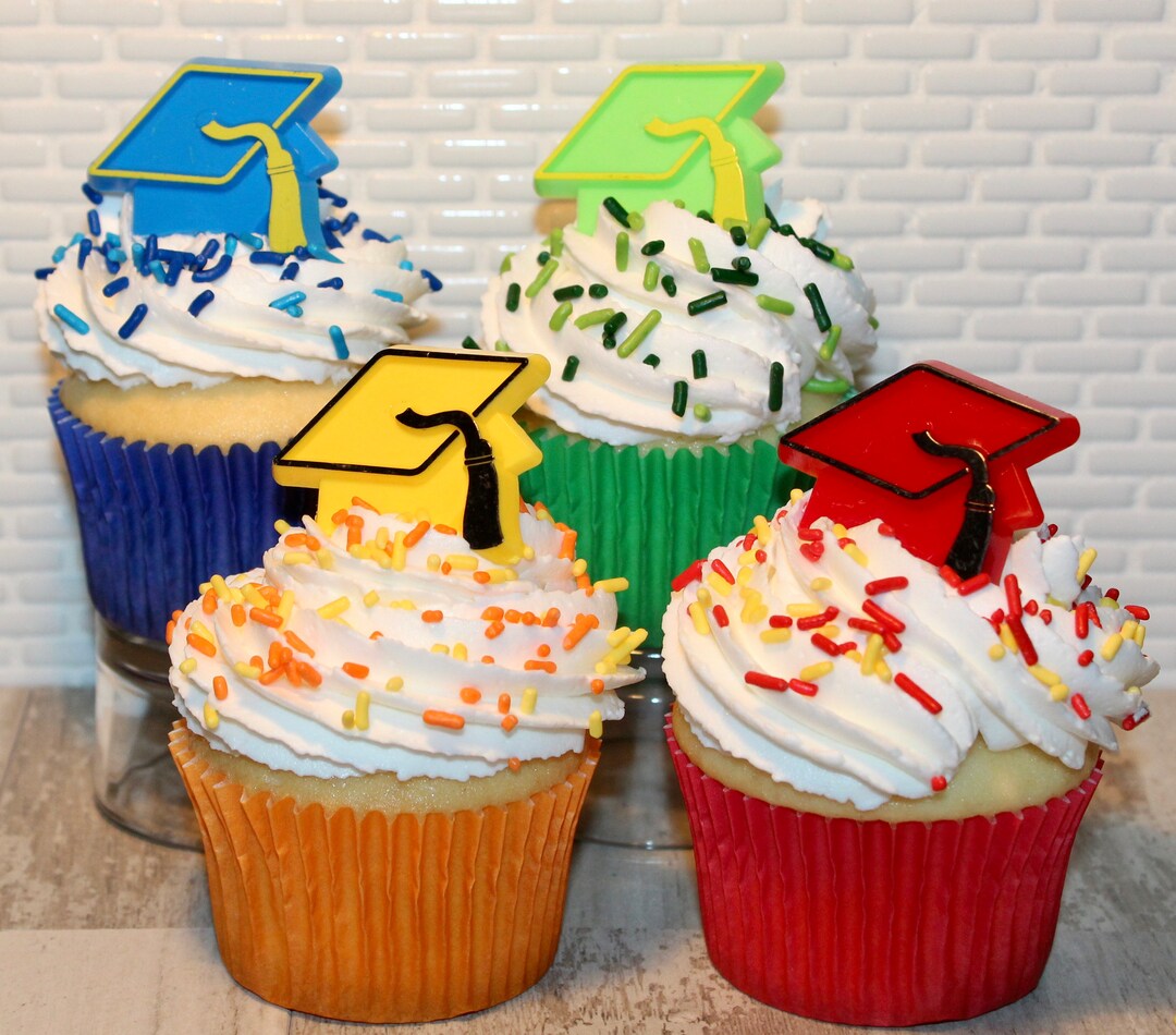 Colored Graduation Cap Cupcake Rings qty 12 Graduation Cap - Etsy