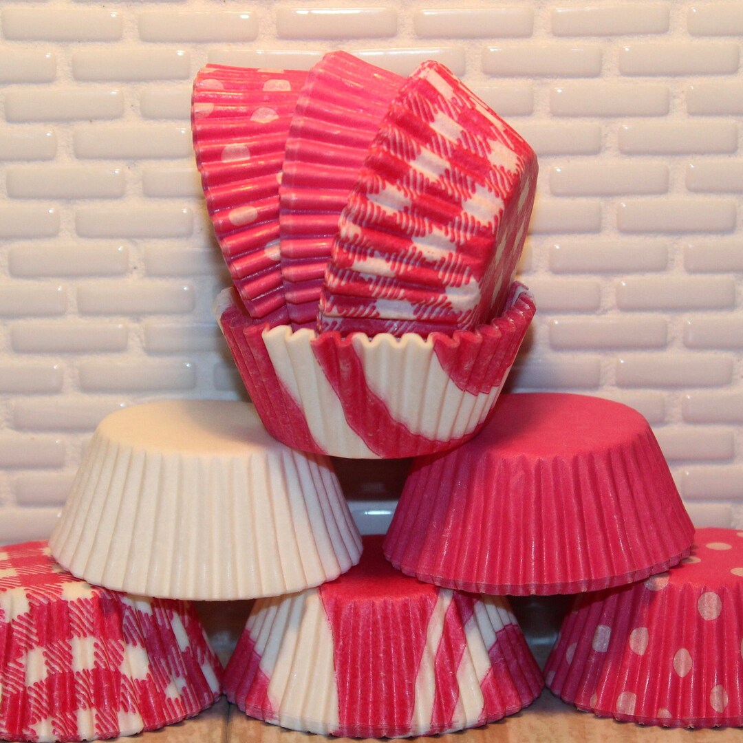 Mini Bright Pink Cupcake Liners Asst (qty 50) Mini Pink Baking Cup ...