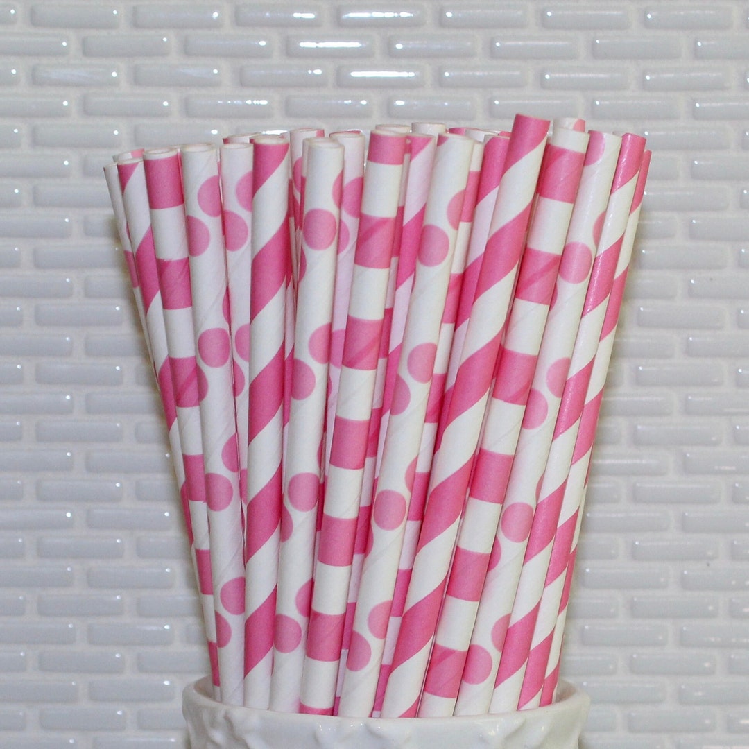 Pink Striped Paper Straw Assortment (qty 24-25) Pink Drinking Straws ...