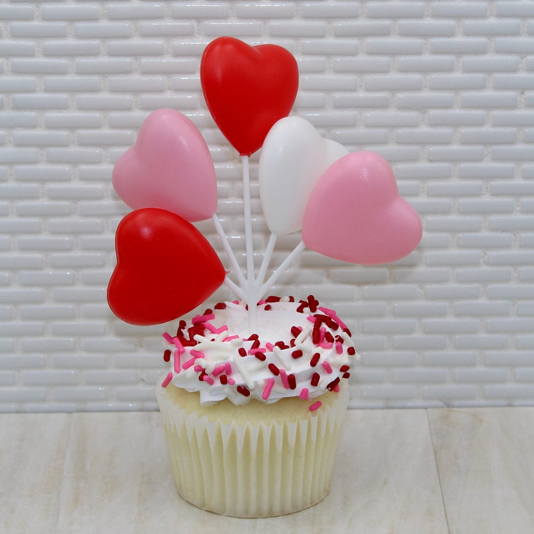 Red, White & Pink Heart Balloon Picks (qty 3 Clusters) Heart Shaped ...