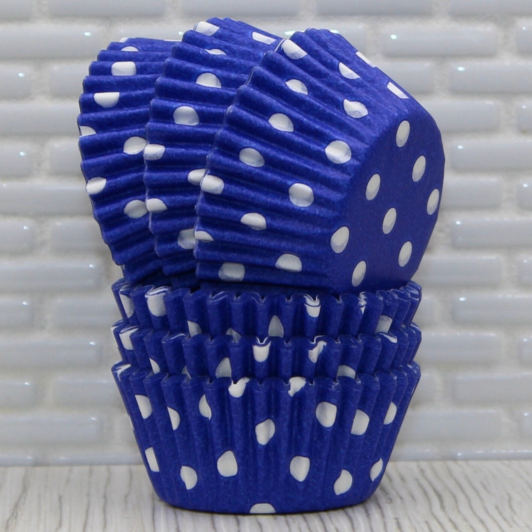 MINI Blue Polka Dot Cupcake Liners (qty 50) Mini Blue Polka Dot Baking ...