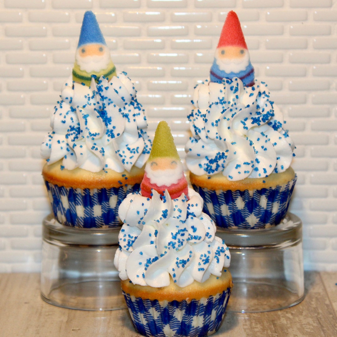 Edible Gnome Dec-ons Cupcake Toppers (qty 12) Edible Gnome Sugar Cake ...