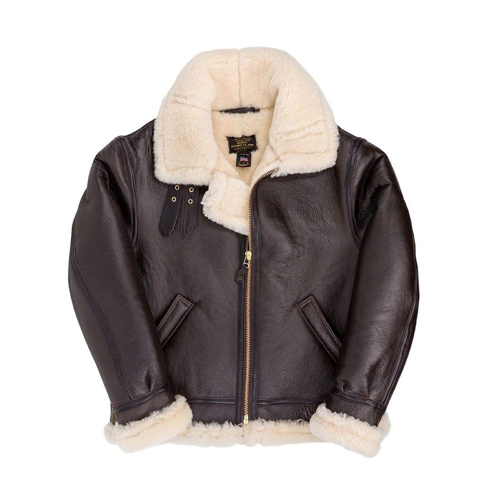 Mens Aviator Bomber Brown B3 Shearling Sheepskin Leather Flying Flight ...