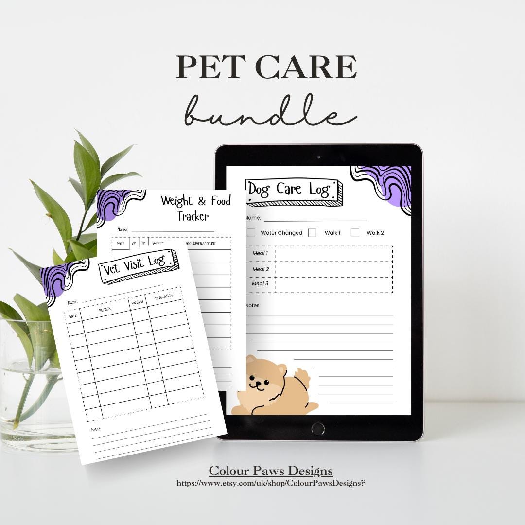 Dog Care Printable Bundle | Vet Visit Log + Daily Care Sheet + Weight ...