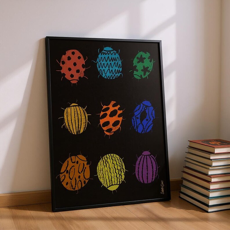 Colorful Beetles Poster Art - Minimalist Bug Enthusiast Gift - Vibrant ...