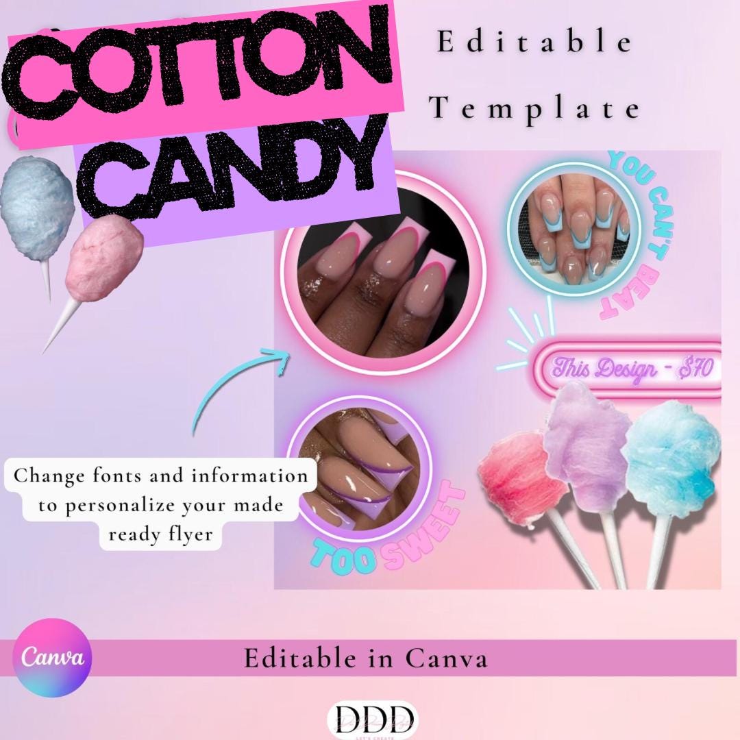 Cotton Candy Nail Flyer | Editable Template - Etsy