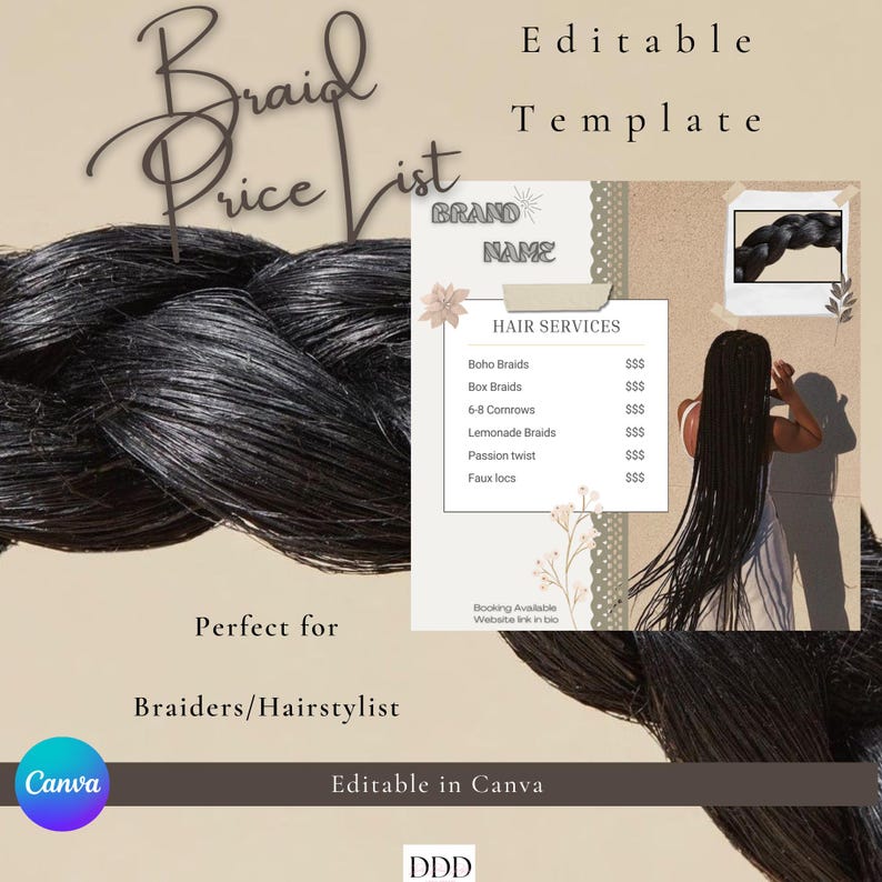 Boho Braid Editable Template - Etsy