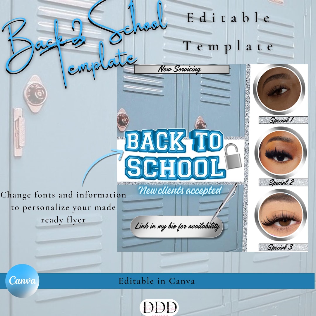 Blue/ Silver Back 2 School Editable Canva Flyer - Etsy