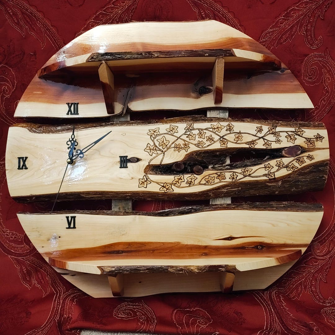 Rustic Cedar Wall Shelf With Clock - Etsy