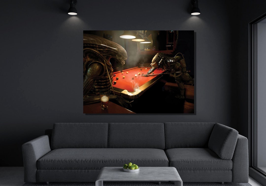 Alien Vs Predator Playing Pool Match Poster Home Decor Hand Made Canvas ...