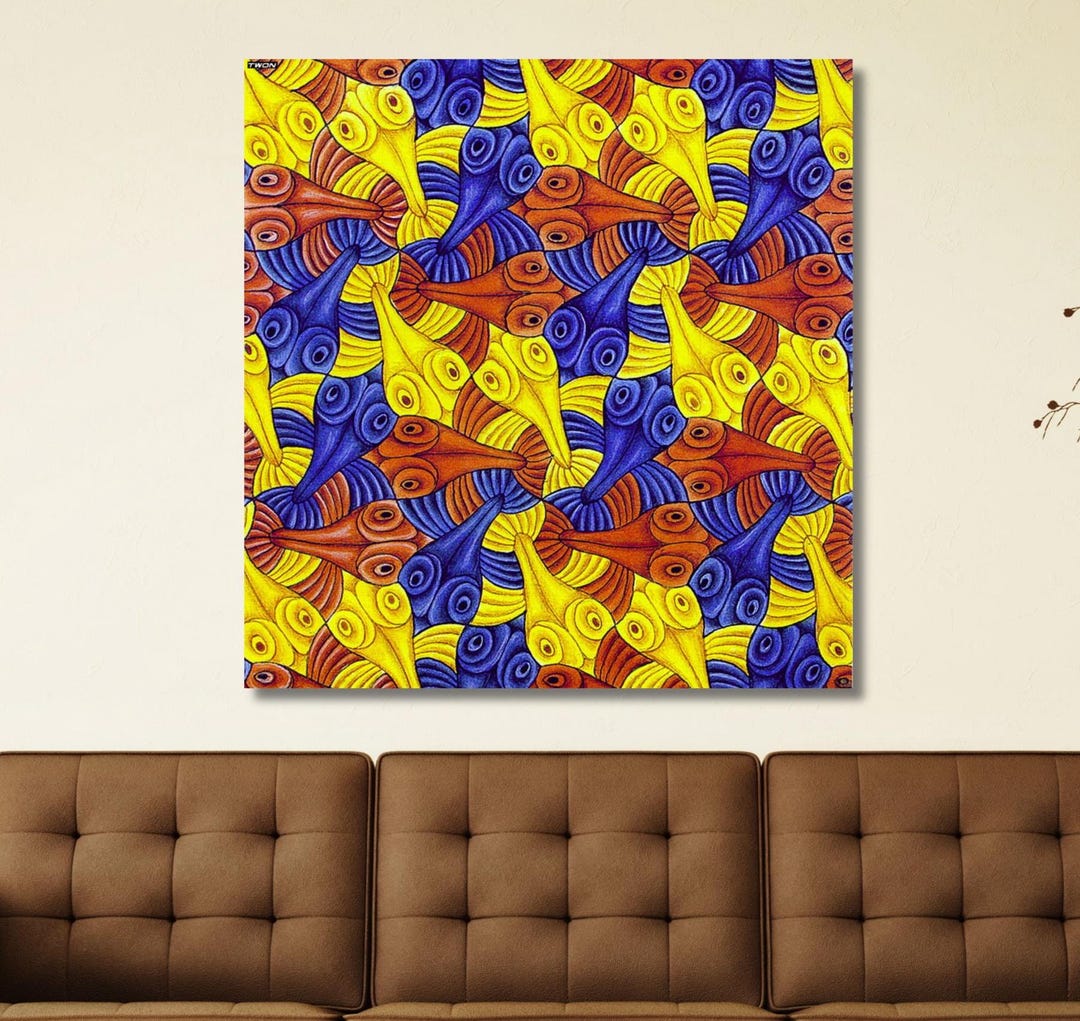 Escher Wall Art,watercolor 55 Fish by Maurits Cornelis Escher Canvas ...