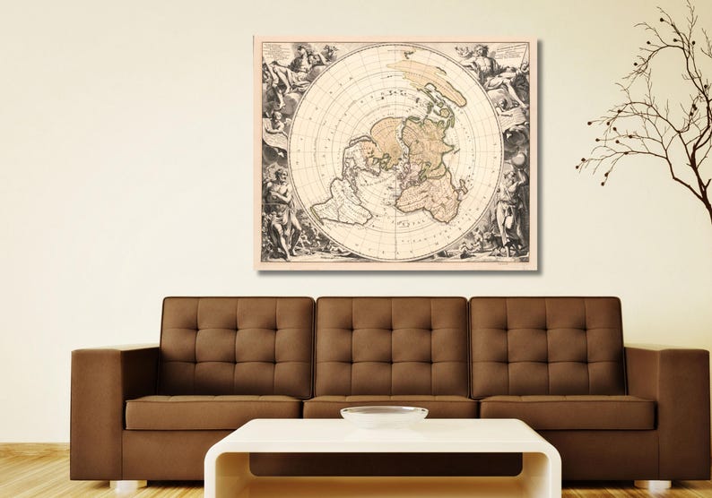 Flat Earth Map Print, Antique Planisphere Terrestre Vintage Flat Earth ...