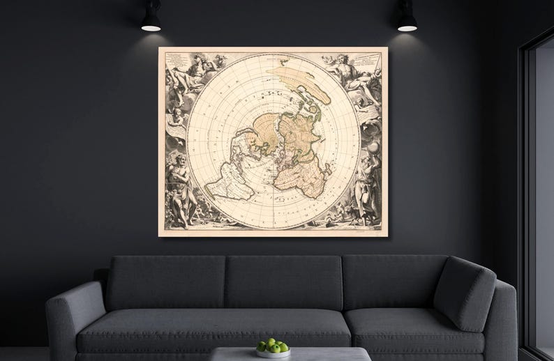Flat Earth Map Print, Antique Planisphere Terrestre Vintage Flat Earth ...