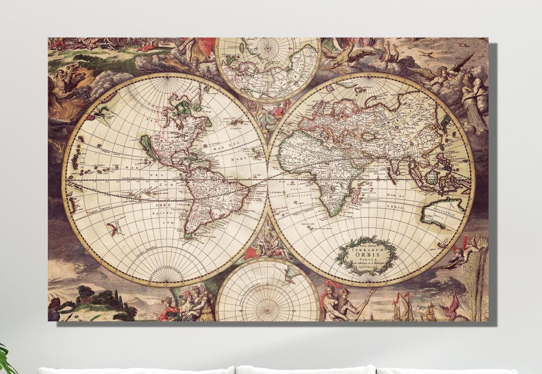 Historical World Map,classroom Wall Art,vintage World Map Print Wall ...