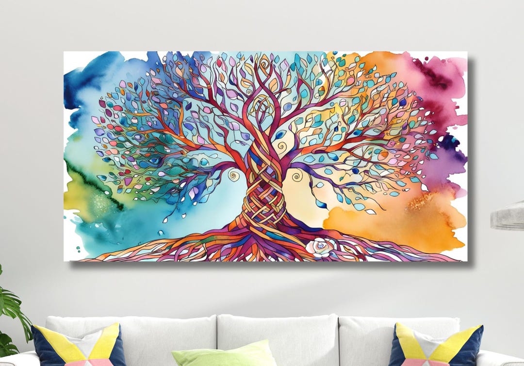 Rainbow Tree of Life Wall Art Tree of Life Watercolor Canvas Wall Art ...