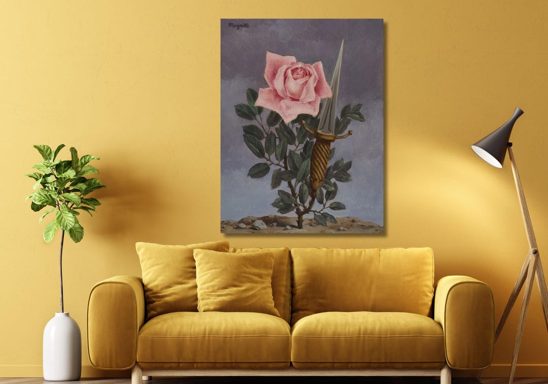 Rene Magritte Pink Rose Painting Canvas Wall Art,rene Magritte Open ...