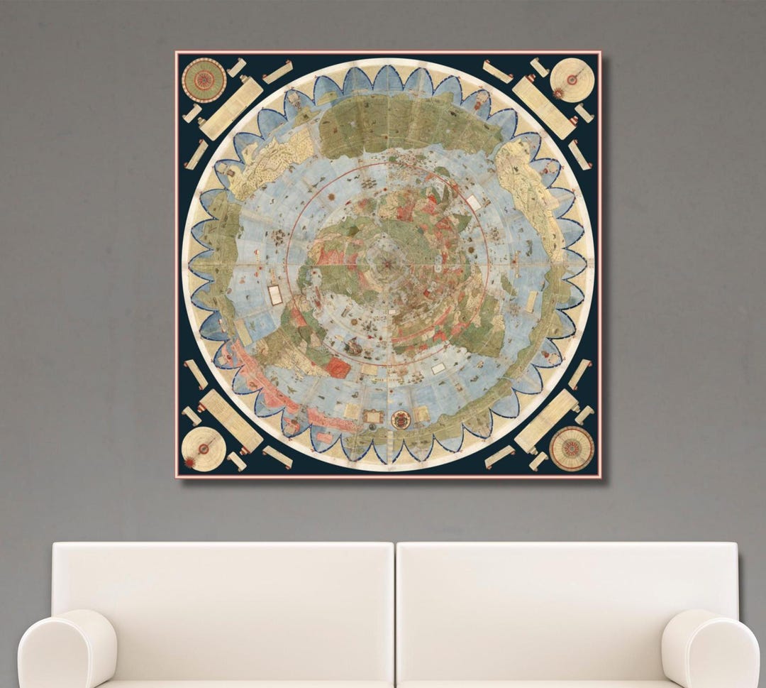 Ancient Flat Earth Map Canvas,lflat Earth Map by Monte Urbano Poster ...
