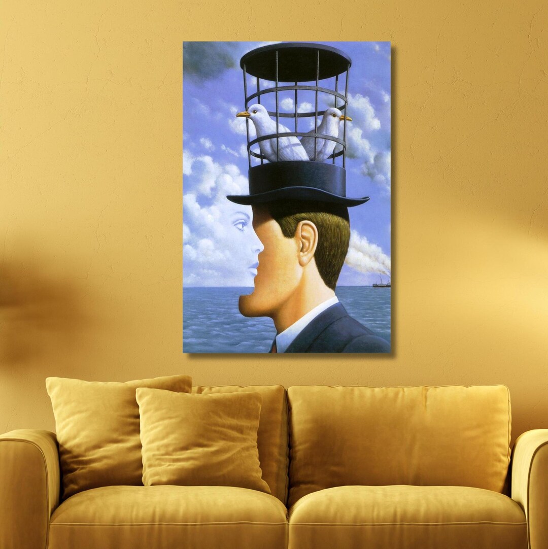 René Magritte Poster Wall Art,rené Magritte Mirror Face Doves Hat Cage ...