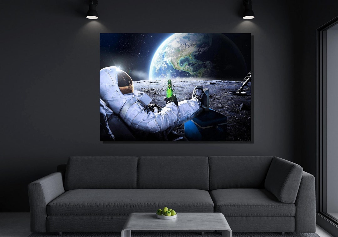 Astronaut Poster, Astronaut Drinking Beer Canvas Wall Art, Astronaut ...