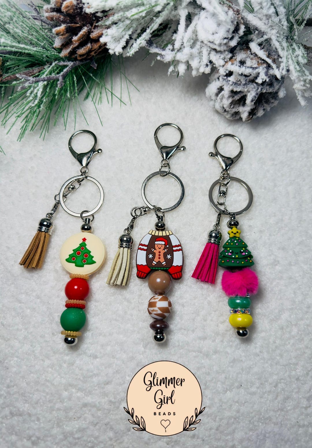 Silicone Beaded Keychain, Beaded Key Chain, Christmas Cookie, Christmas ...