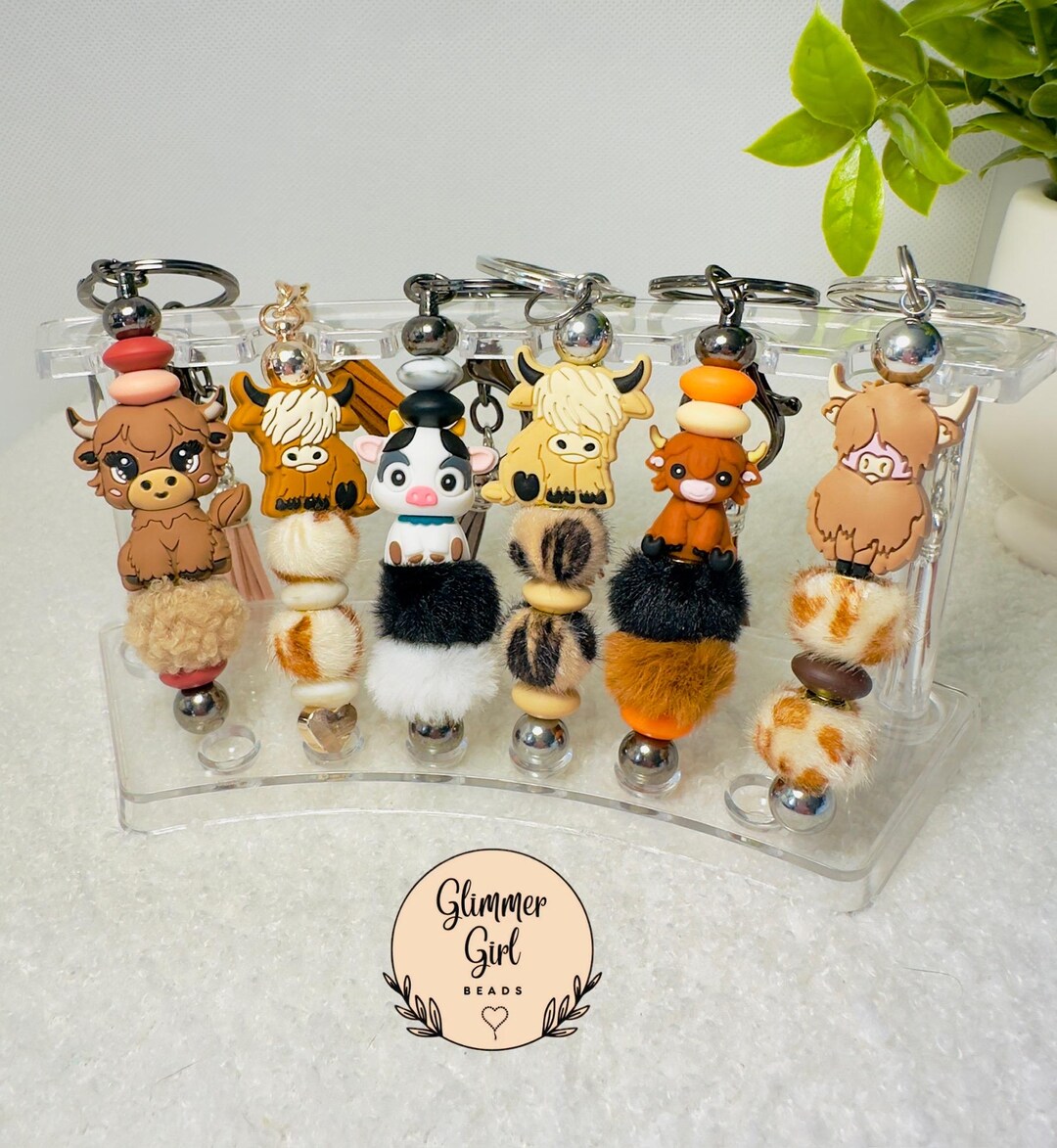 Beaded Keychain, Cow/highland Cow Keychains - Etsy