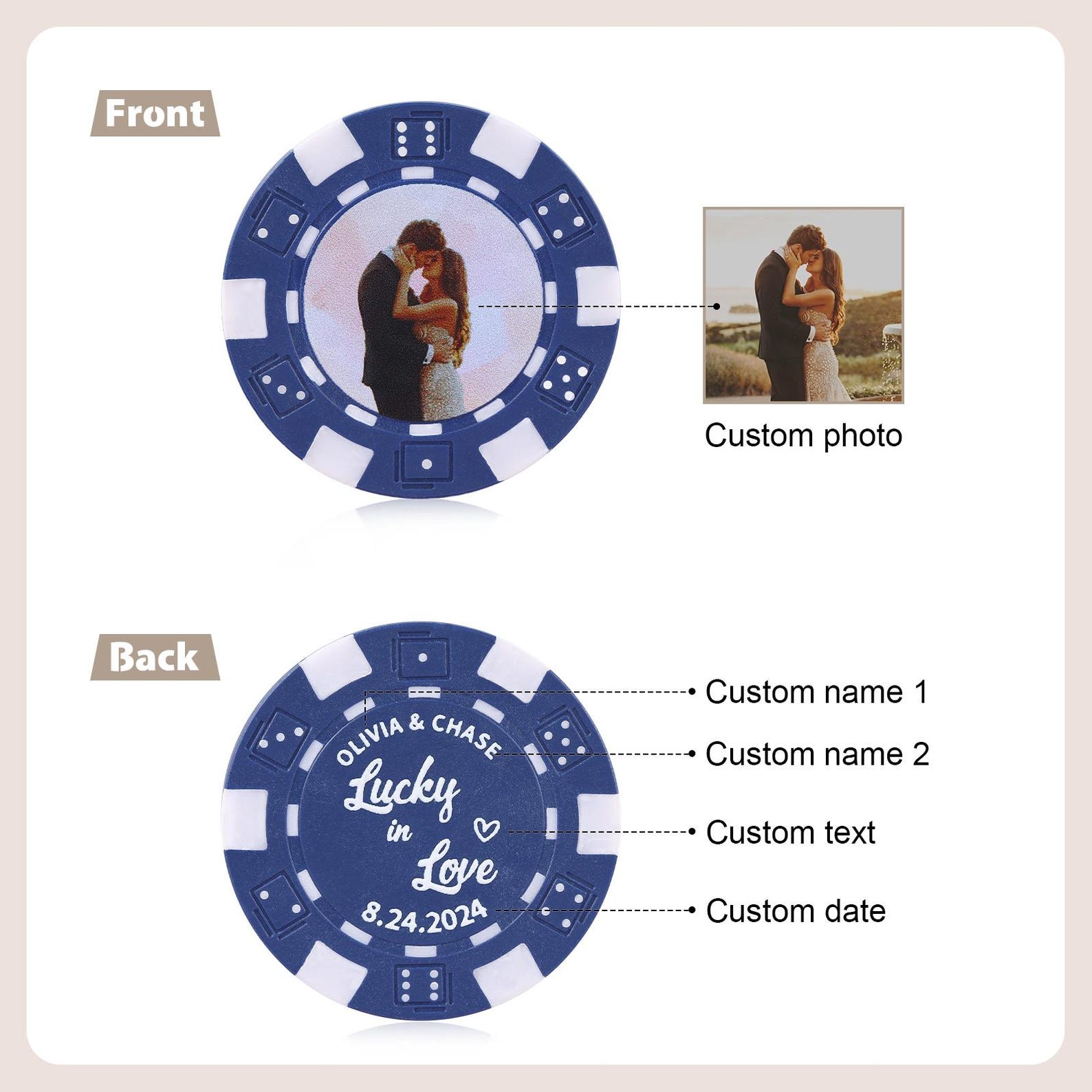 Juego de fichas de póker para boda personalizado, foto a color impresa ...