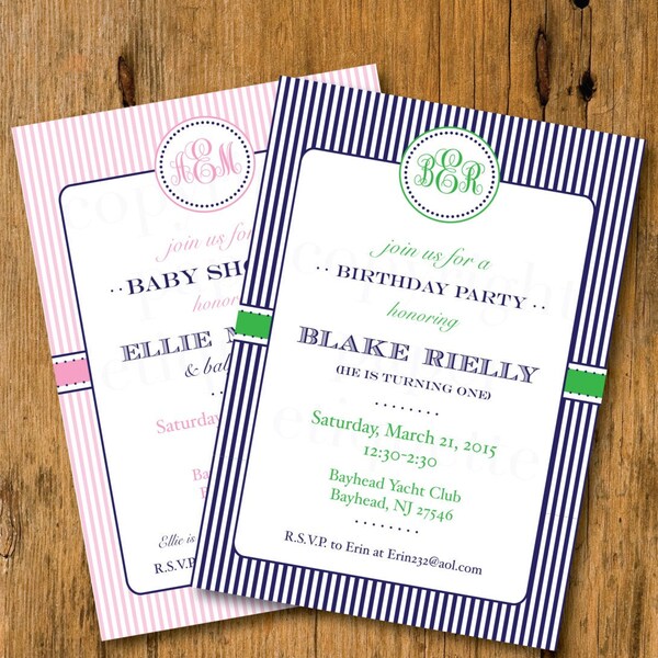 Preppy Invitation - Etsy