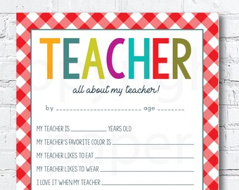 All About My Teacher Printable, Teacher Appreciation Week, End of Year ...
