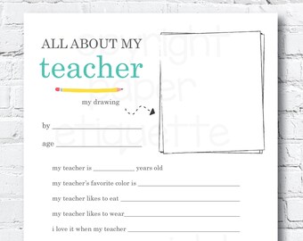 All About My Teacher Printable, Teacher Appreciation Week, End of Year ...