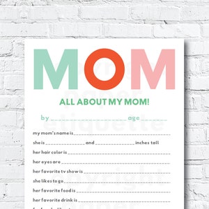 All About My Mom Printable - Mother's Day Gift, Fill in the Blanks Card ...