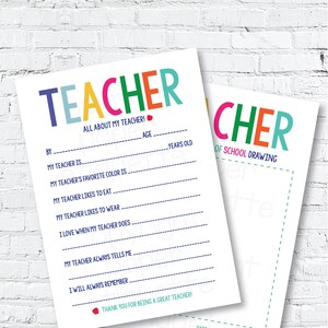 All About My Teacher Printable: Teacher Appreciation Week Gift, End of ...