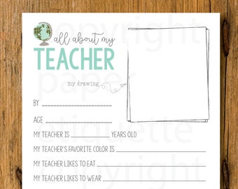 All About My Teacher Printable, Teacher Appreciation Week, End of Year ...