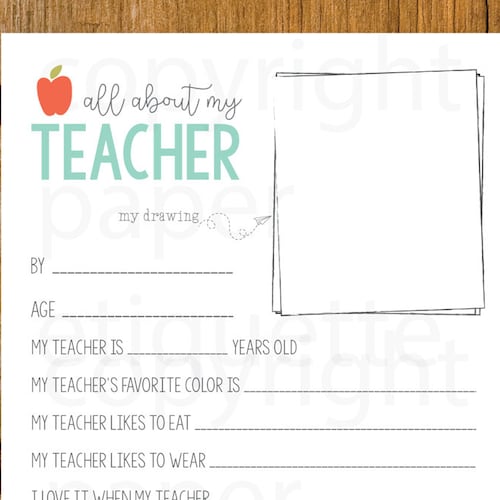 All About My Teacher Printable Teacher Appreciation Week End - Etsy