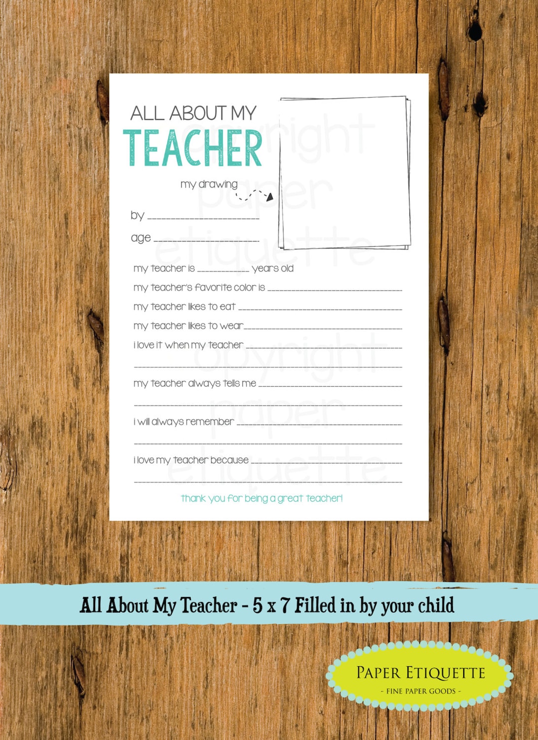 Teacher Appreciation Printable Teacher Thank You Card - Etsy