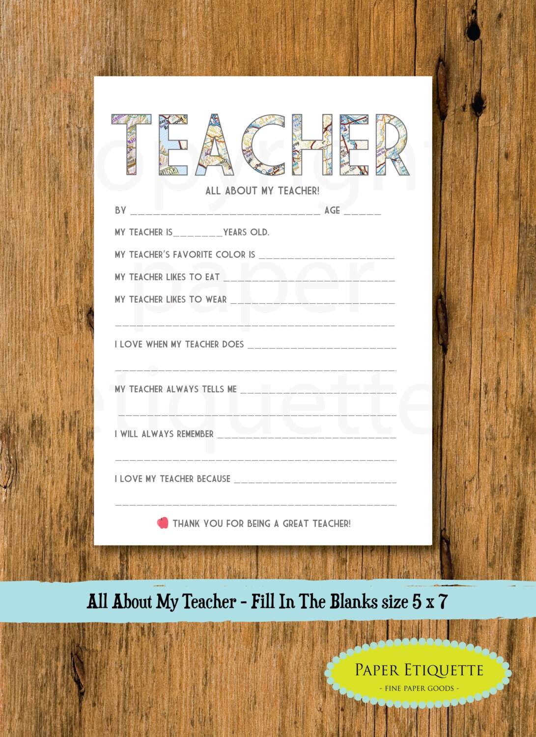 Paper & Party Supplies Teacher Thank You,Teacher Keepsake All About My ...