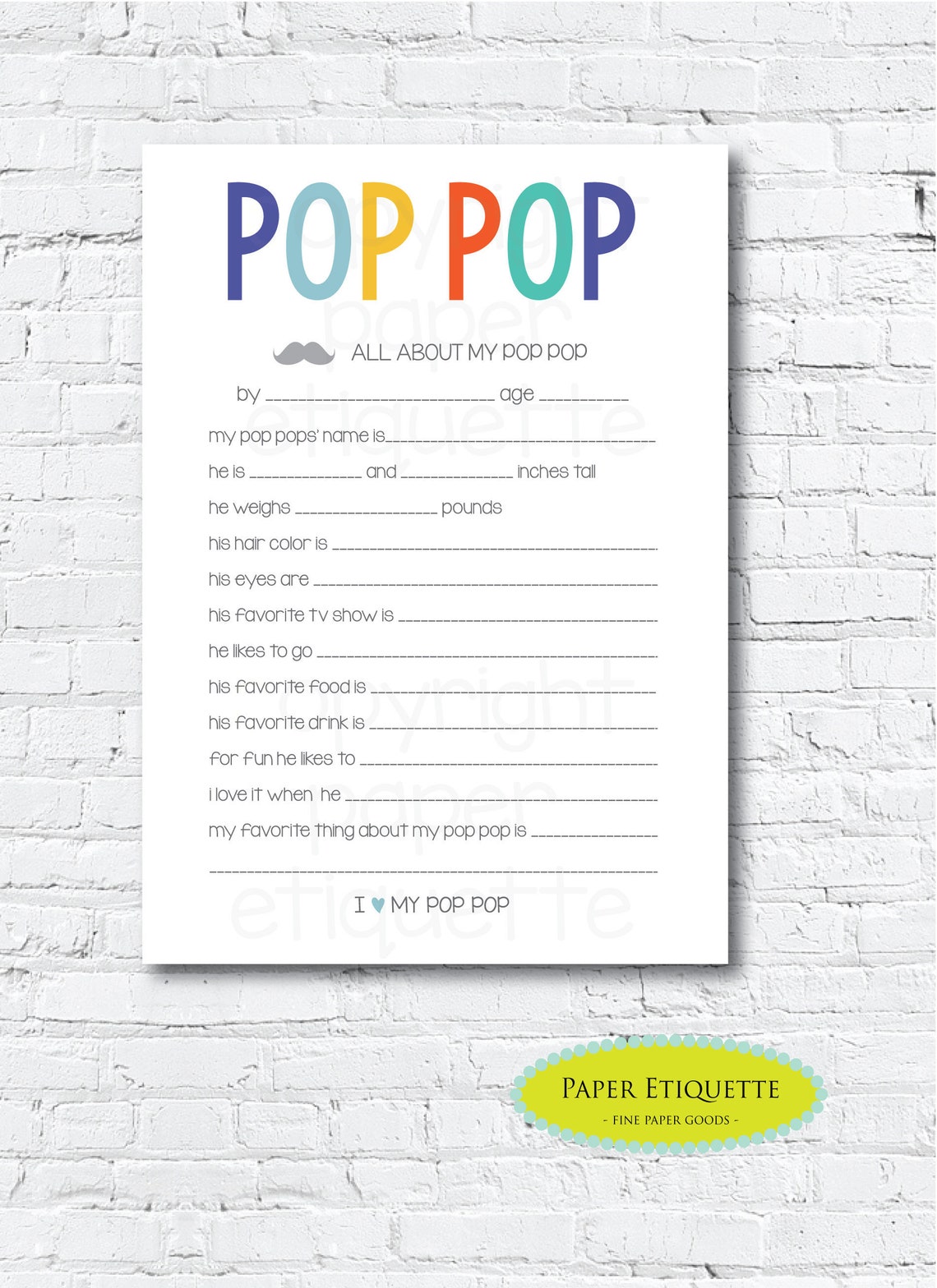 All About My Pop Pop Pop Pop Father's Day Gift Print | Etsy