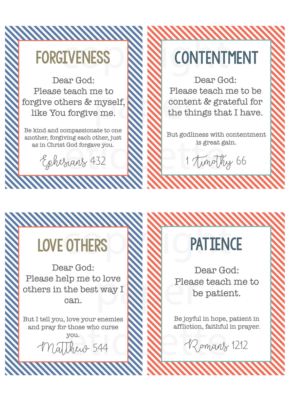 Children's Prayer Cards 40 Christian Prayer Cards for - Etsy